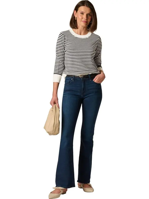 Adrianna Papell Striped Knit Sweater Top - Ivory/navy