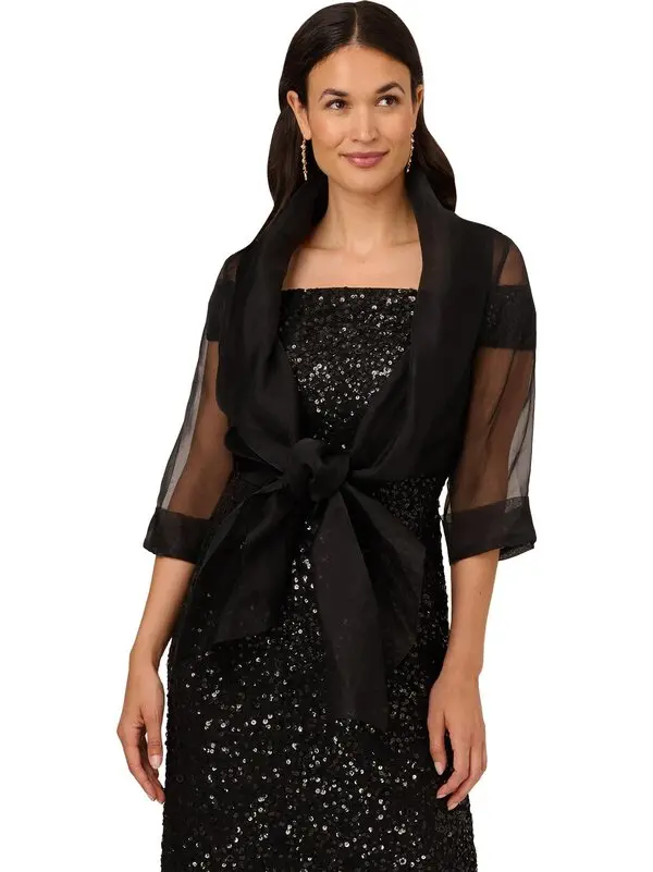Adrianna Papell Organza Wrap Jacket - Black