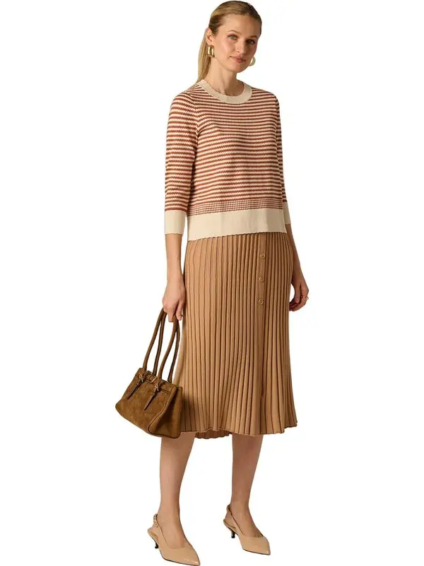 Adrianna Papell Striped Knit Sweater Top - Cream/mocha Bisque