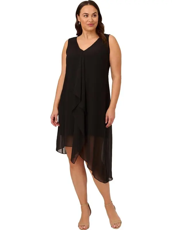 Adrianna Papell Sleeveless Chiffon Shift Dress - Black
