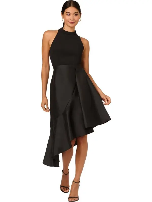 Adrianna Papell Crepe Combo Taffeta Midi Dress - Black