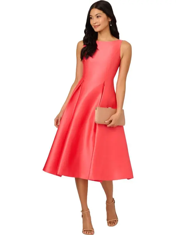 Adrianna Papell Sleeveless Mikado Fit And Flare Midi Dress With V-back - Desert Flower
