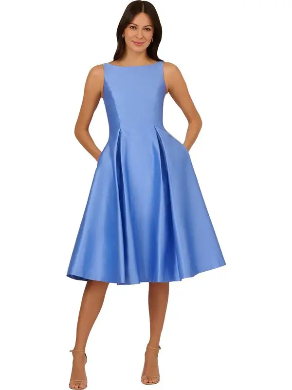 Adrianna Papell Sleeveless Fit And Flare Midi Dress With V-back - Electric Ice