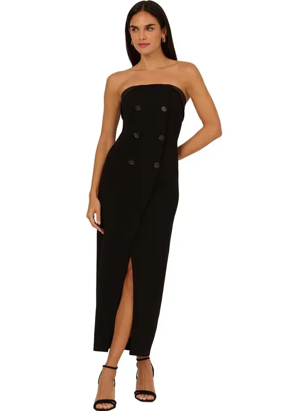 Adrianna Papell Strapless Knit Crepe Blazer Midi Dress - Black