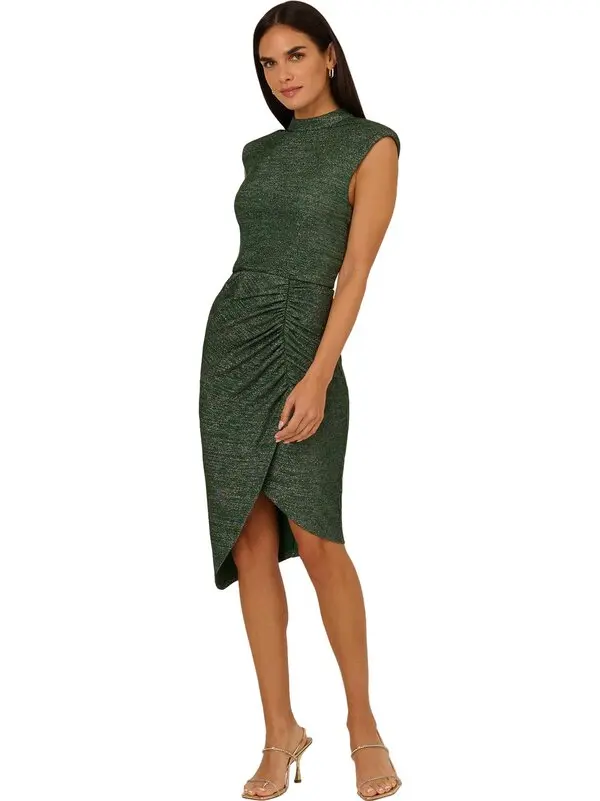Adrianna Papell Sleeveless Metallic Knit Asymmetrical Dress - Jungle