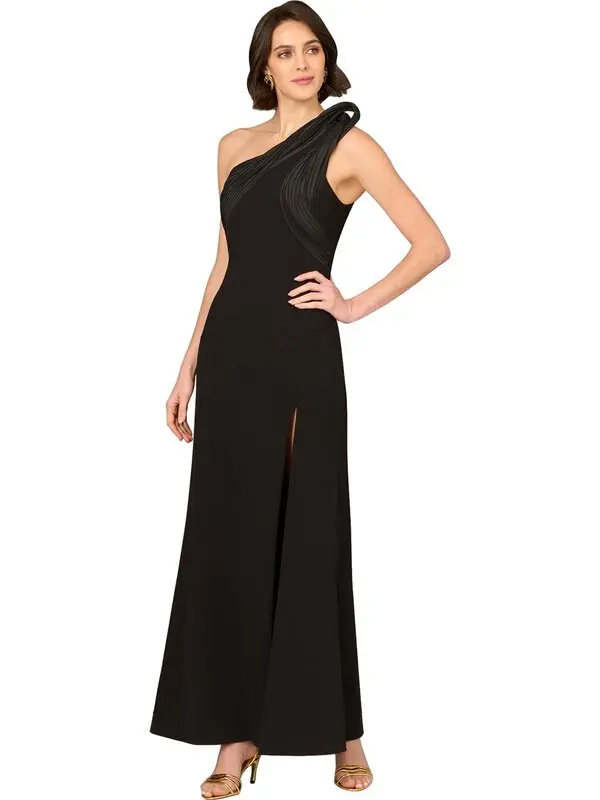 Aidan Mattox One-shoulder Pleated Mermaid Gown - Black