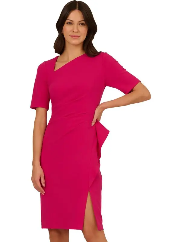 Adrianna Papell Draped Ruffle Crepe Dress - Brilliant Rose