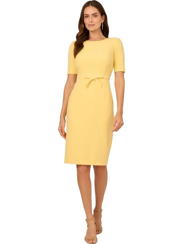 Adrianna Papell Short Sleeve Bow Waist Sheath Dress - Warm Sun