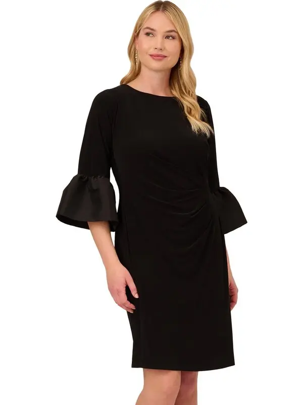 Adrianna Papell Draped Jersey Sheath Dress With Bell Cuffs - Black