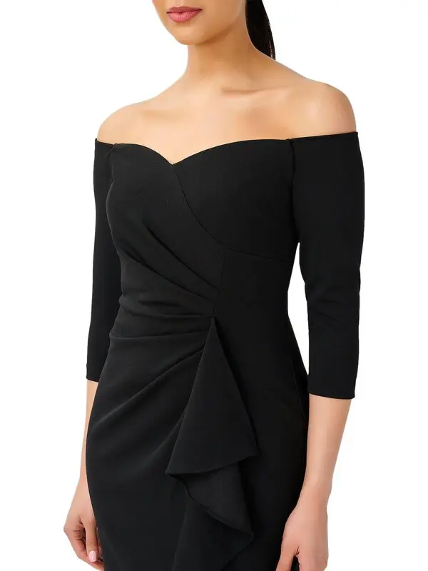 Adrianna Papell Off-the-shoulder Gown With Ruffle Detail - Black