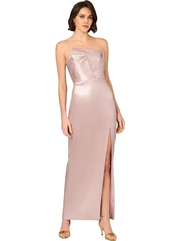 Aidan Mattox Strapless Draped Foil Mikado Gown - Mauve/silver