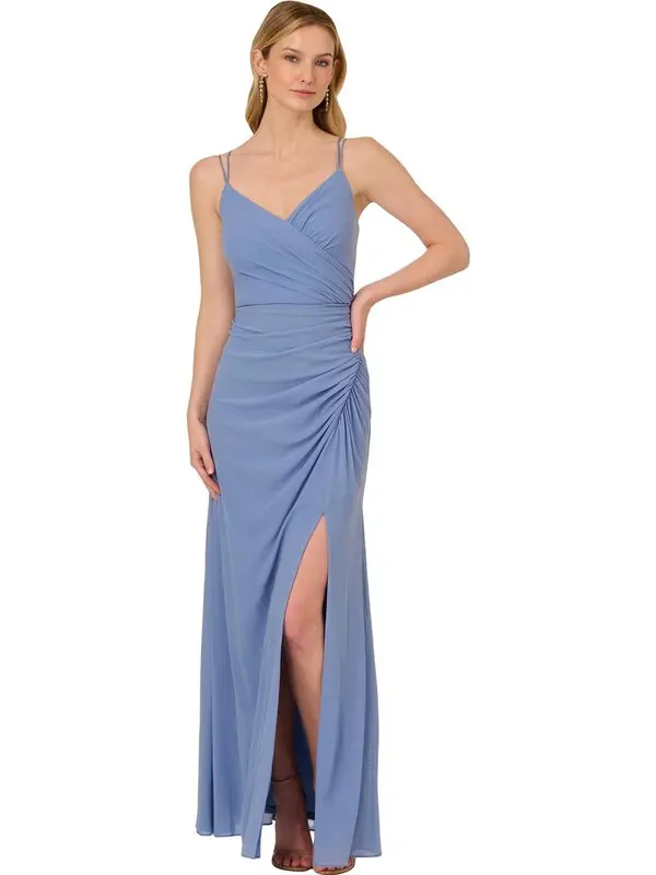Adrianna Papell Sleeveless Mesh Gathered And Draped Gown - French Blue