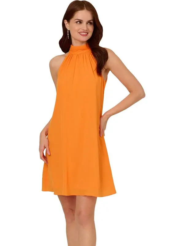 Adrianna Papell Chiffon Halter Trapeze Dress - Orange