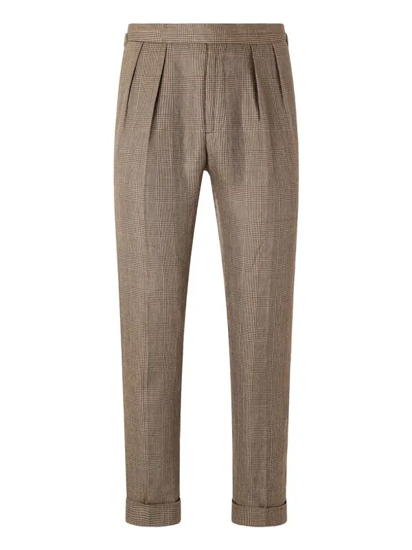 Polo Ralph Lauren Tapered Pleated Prince Of Wales Checked Linen-blend Suit Trousers - Beige