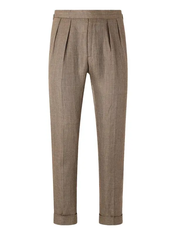 Polo Ralph Lauren Tapered Pleated Prince Of Wales Checked Linen-blend Suit Trousers - Neutrals