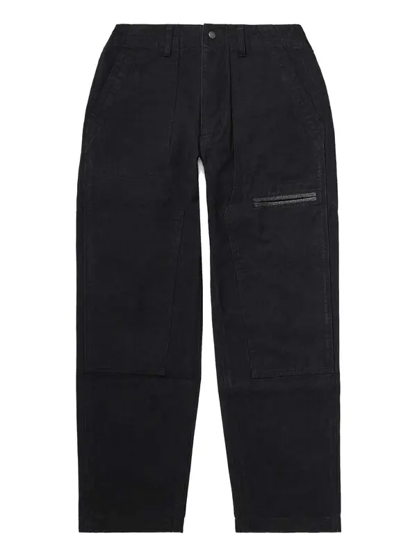 FRIZMWORKS Tapered Leather-trimmed Cotton-canvas Cargo Trousers - Black