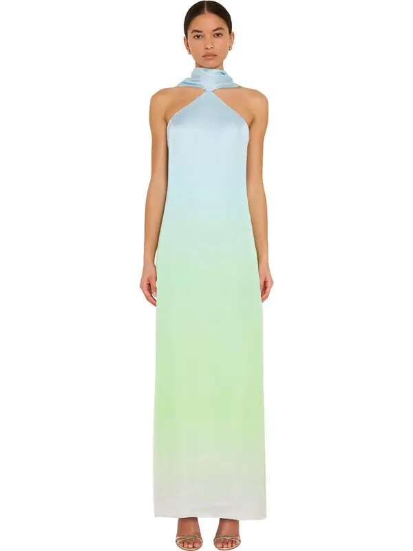 Amanda Uprichard Ashton Halter Neck Ombre Maxi Dress - Blue Combo