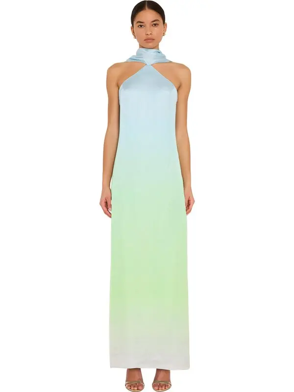 Amanda Uprichard Ashton Halter Neck Ombre Maxi Dress - Blue Combo