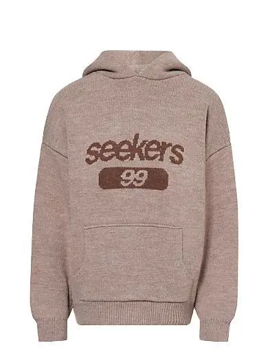 SISTERS & SEEKERS Logo-print Knitted Relaxed Hoody - Stone