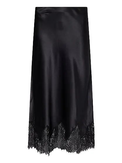 REFORMATION Silk Lace-trim Midi Skirt - Black