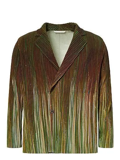 Issey Miyake Paint Brush Pleated Knitted Jacket - Green