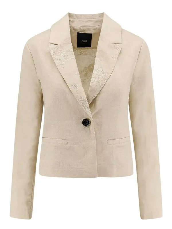 Pinko Idony Embroidered Linen Blazer - Beige