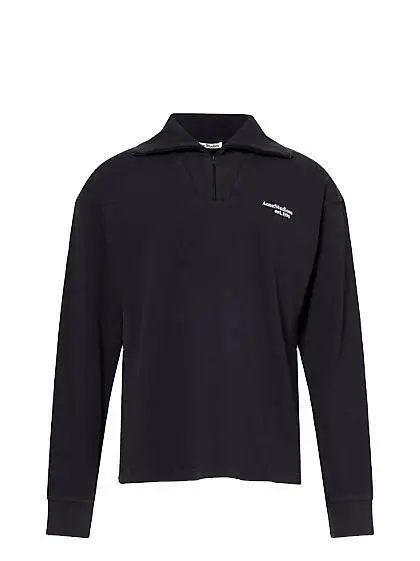 Acne Studios Logo-embroidered Half-zip Cotton Sweatshirt - Black
