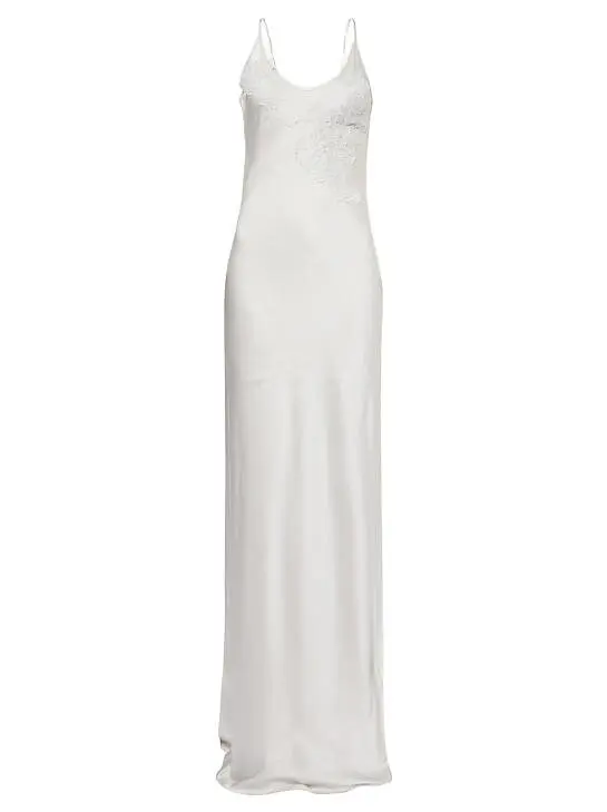 Victoria Beckham Lace-appliqué Satin Maxi Dress - Magnesium