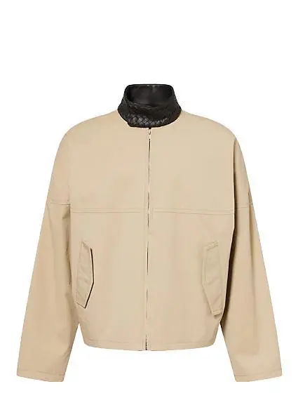 Bottega Veneta Intrecciato Collar Cotton Blouson Jacket - Steel