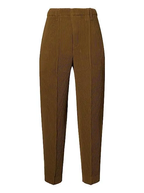 Issey Miyake Tuxedo Pleats Straight-leg Knitted Trousers - Khaki