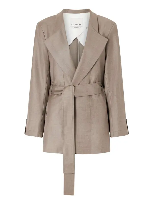 Sasuphi Lauren Belted Wool-twill Blazer - Taupe