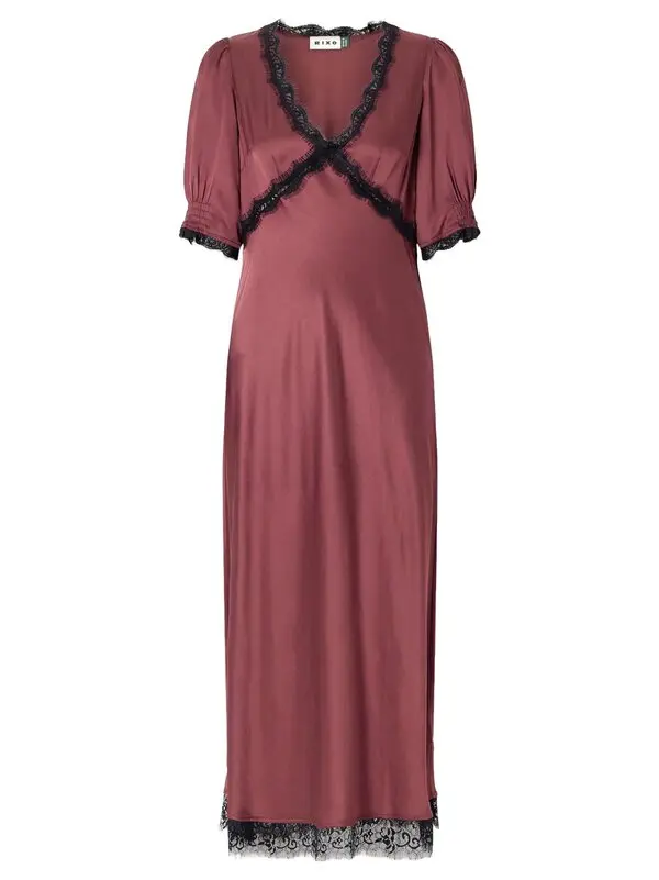 Rixo Annina Lace-trimmed Satin Midi Dress - Burgundy