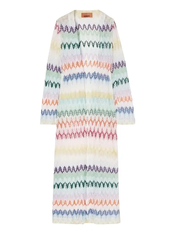 Missoni Striped Metallic Crochet-knit Cardigan - White