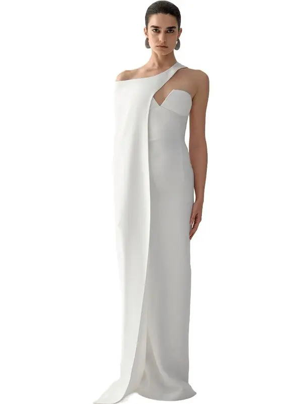 THE NEW ARRIVALS ILKYAZ OZEL Ecliptica Draped Cape - White