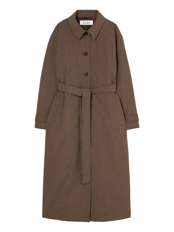 RÓHE Technical Check Belted Coat - Brown
