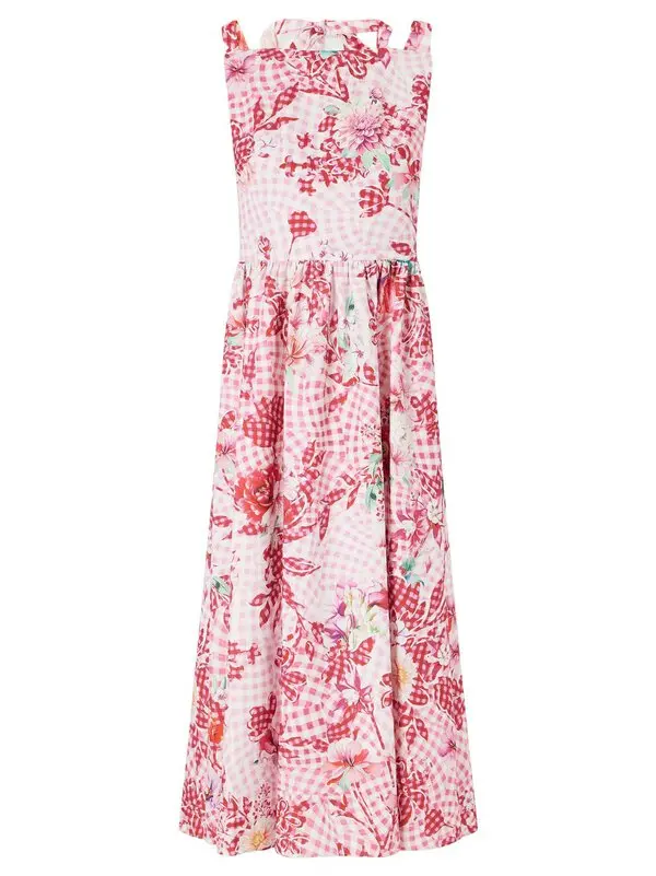 MARY KATRANTZOU Alma Checked Floral-print Midi Dress - Pink