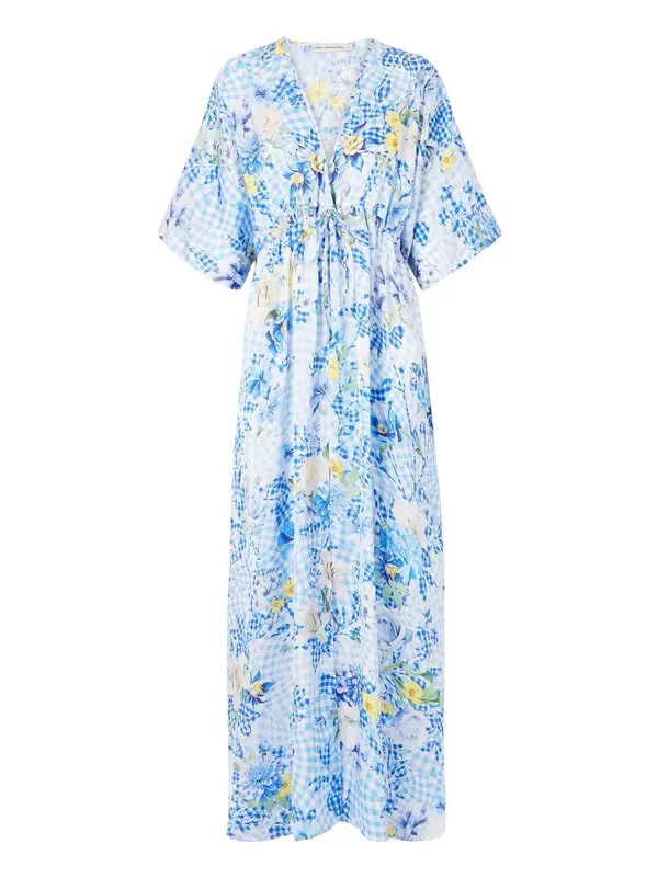 MARY KATRANTZOU Taormina Floral-print Kaftan - Blue