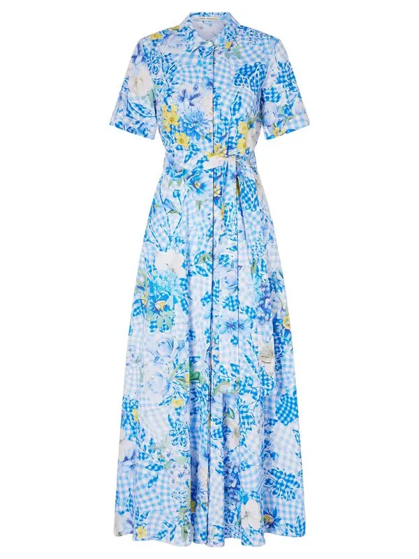 MARY KATRANTZOU Floral Cotton-blend Maxi Dress - Blue