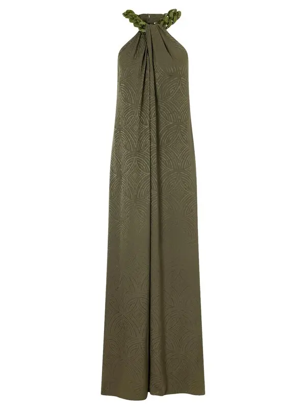 JOSEPH Embellished Silk-jacquard Halterneck Maxi Dress - Green