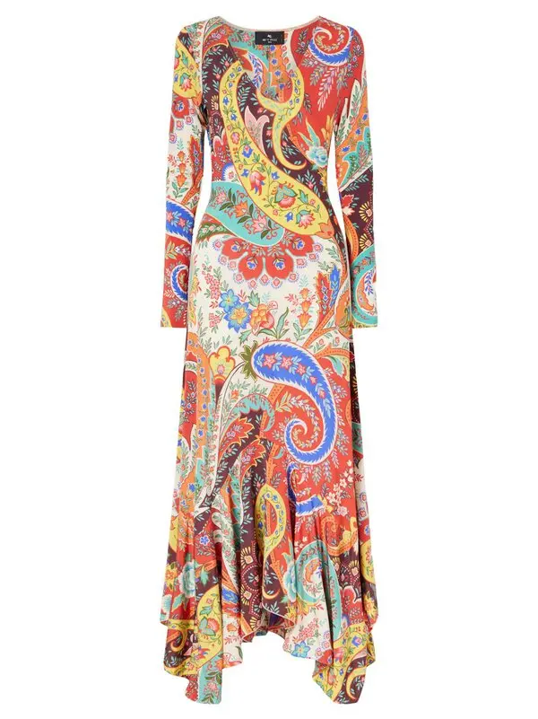 Etro Paisley-print Jersey Maxi Dress With Ruffled Hem - Multi