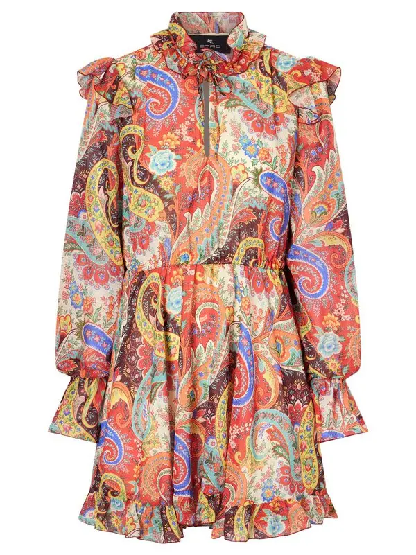 Etro Ruffled Paisley-print Chiffon Mini Dress - Multi