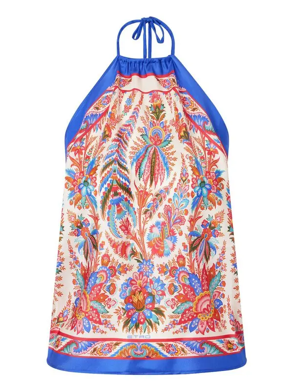 Etro Cropped Printed Silk-satin Halterneck Top - Multi