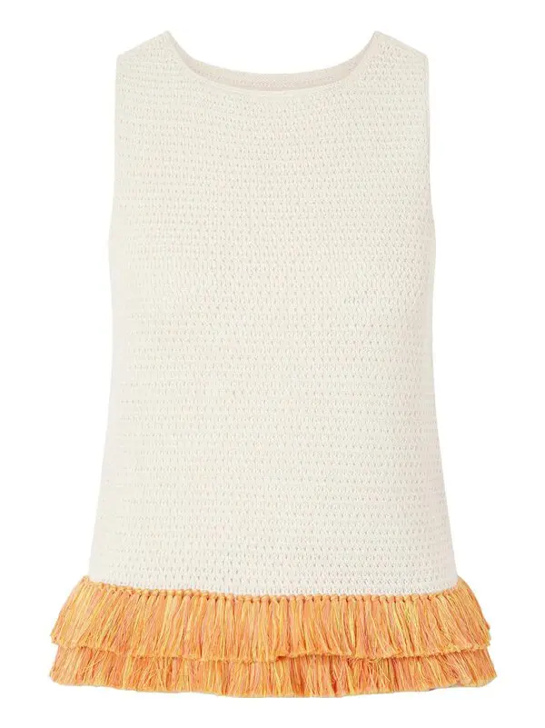 Escvdo Amada Fringed Crocheted Cotton Tank - Neutrals