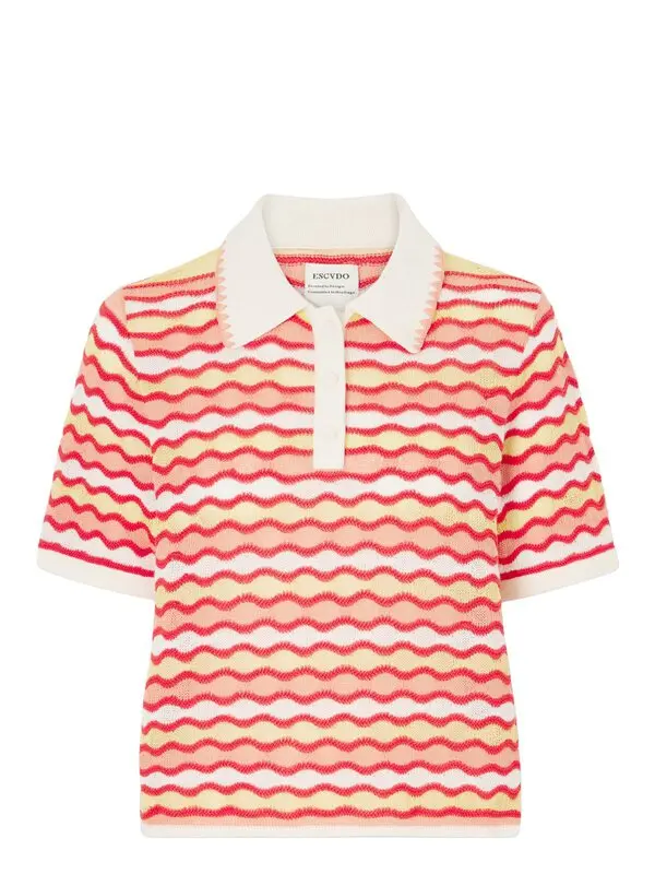 Escvdo Striped Crocheted Cotton Polo Shirt - Pink