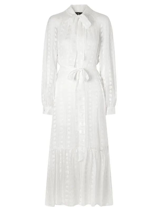 Etro Pussy-bow Belted Tiered Jacquard Silk-chiffon Midi Dress - White