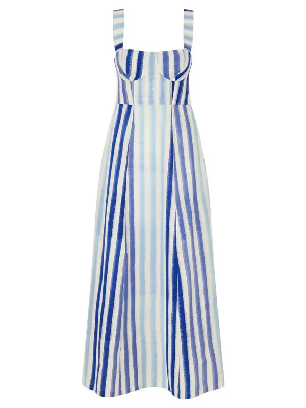 EMPORIO SIRENUSE Azzurra Ikat Striped Cotton Midi Dress - Blue