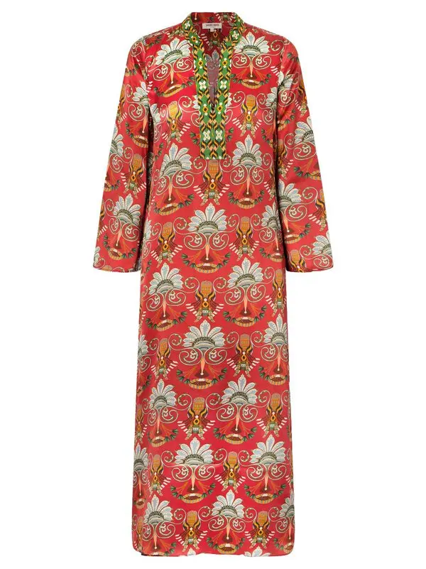 EMPORIO SIRENUSE Jenna Printed Silk Midi Dress - Red