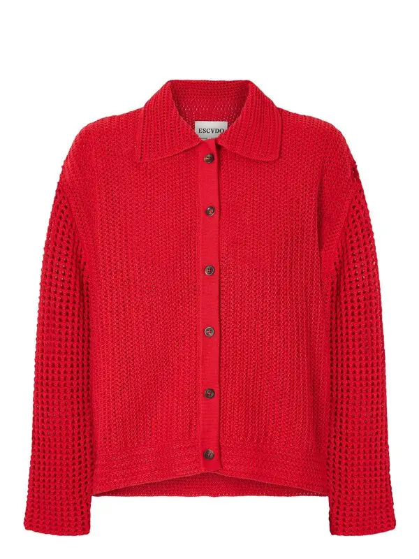Escvdo Open-knit Cotton Cardigan - Red