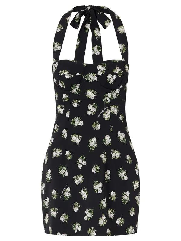 Dolce & Gabbana Floral-print Halterneck Mini Dress - Black