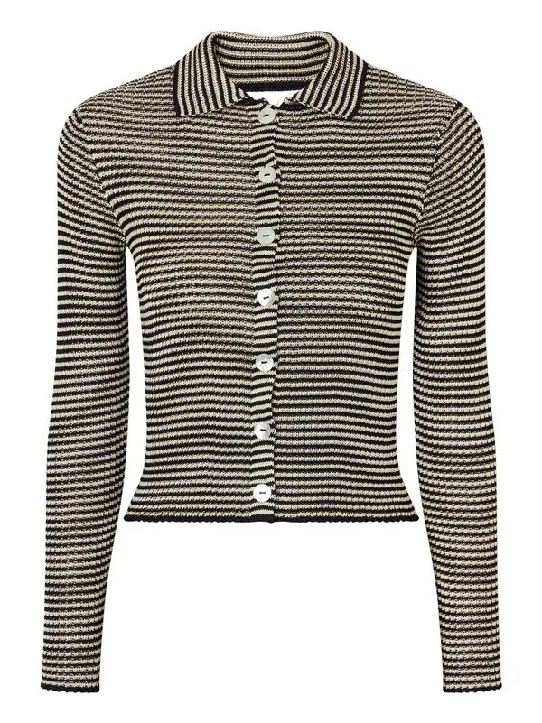 Calle Del Mar Striped Knitted Cropped Cardigan - Yellow